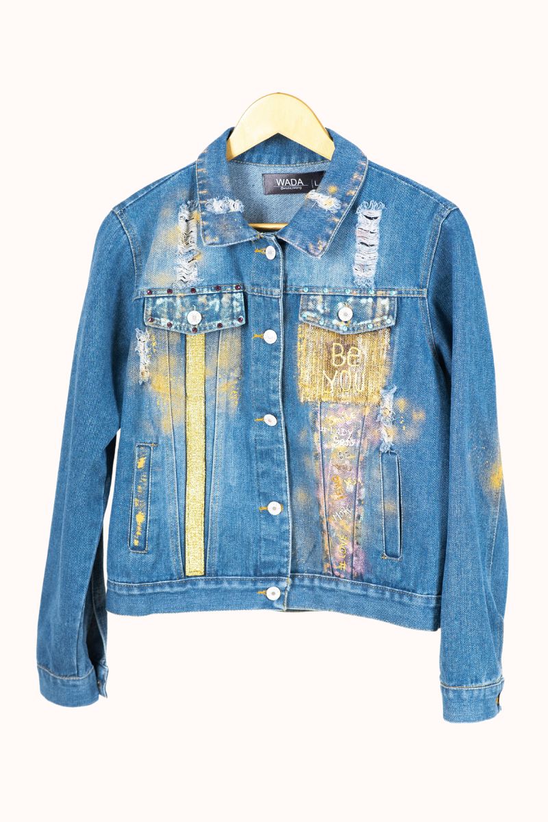 DENIM JACKET WITH ANGEL WINGS – BLUE ROSES – Wada Swag