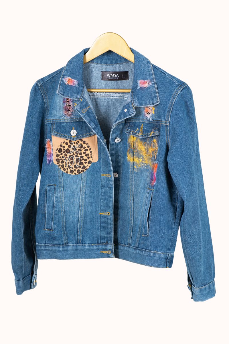 DENIM JACKET WITH ANGEL WINGS – LOVE & PEACE – Wada Swag