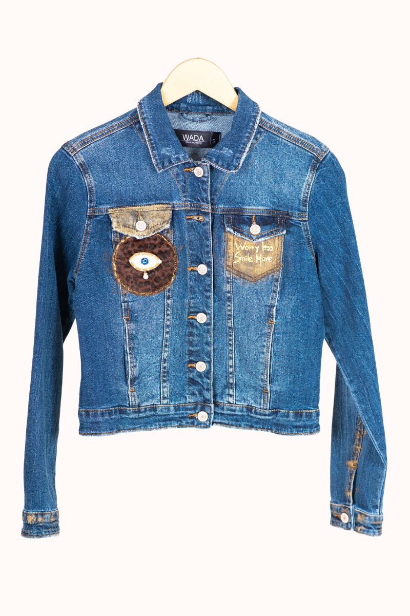 DENIM JACKET WITH ANGEL WINGS – CRUZ – Wada Swag